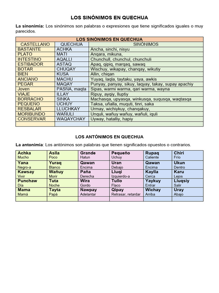 Sinónimos en Quechua para China | PDF | Semántica léxica