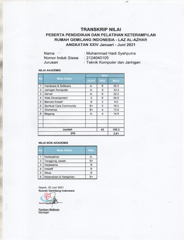 Transkrip Nilai | PDF