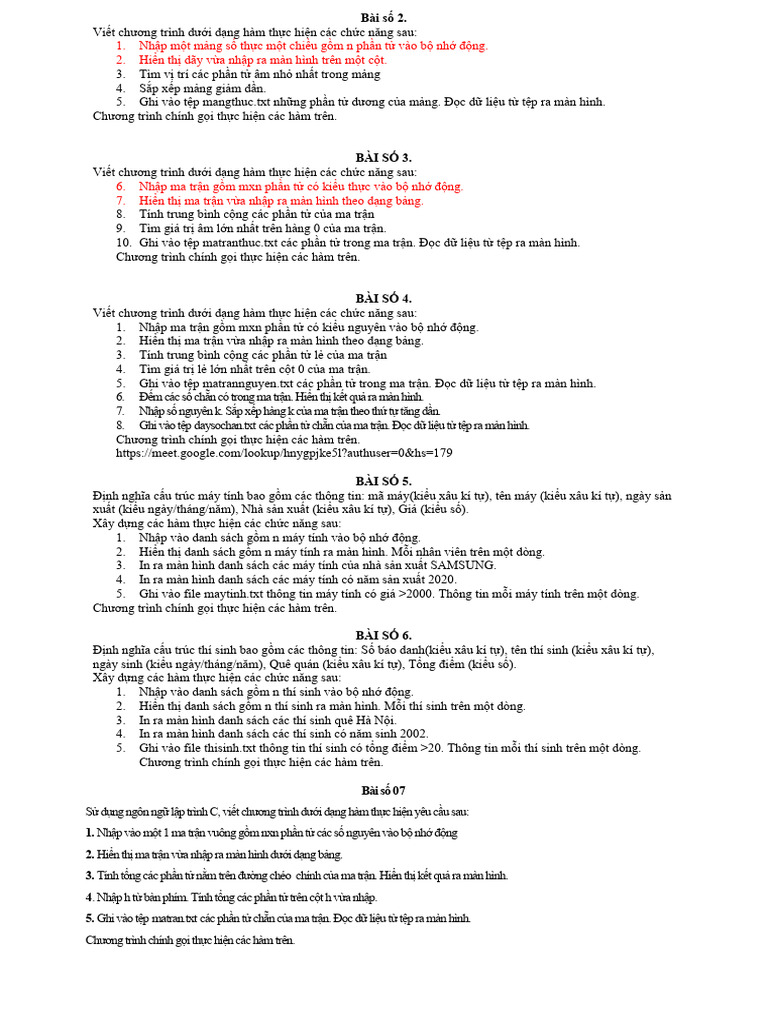 TongHopOnTapLapTrinhCNangCao Ky1 20-21 | PDF