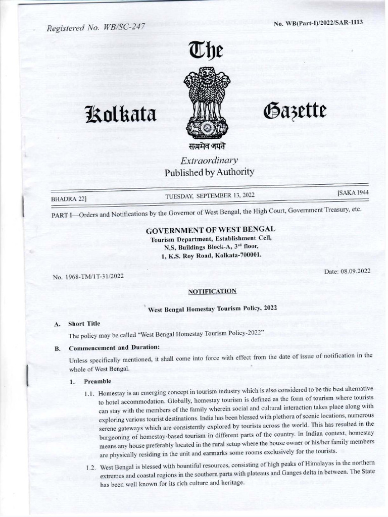 Home Stay Tourism Policy 2022 | PDF