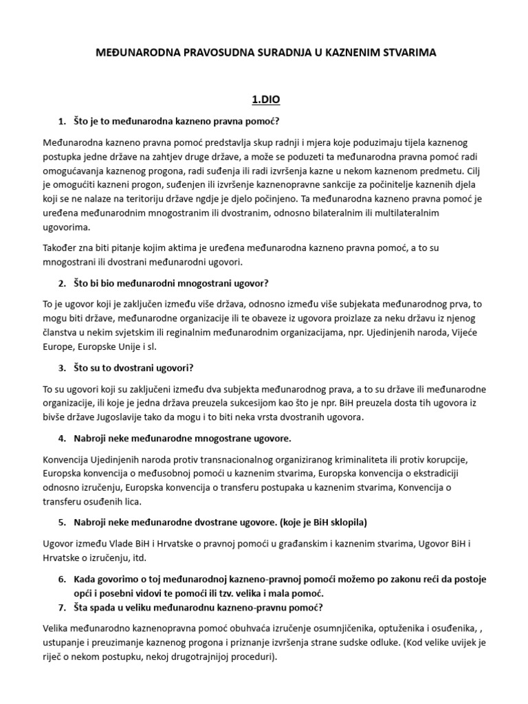 Međunarodna Pravosudna Suradnja U Kaznenim Stvarima | PDF