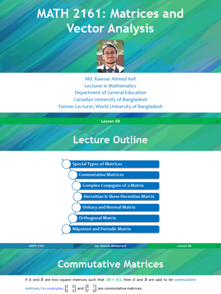 08 Matrices and Vector Analysis (Lesson 08) | PDF | Matrix (Mathematics) | Abstract Algebra