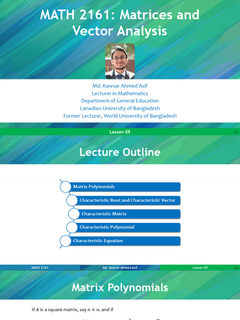 05 Matrices and Vector Analysis (Lesson 05) | PDF | Eigenvalues And Eigenvectors | Matrix ...