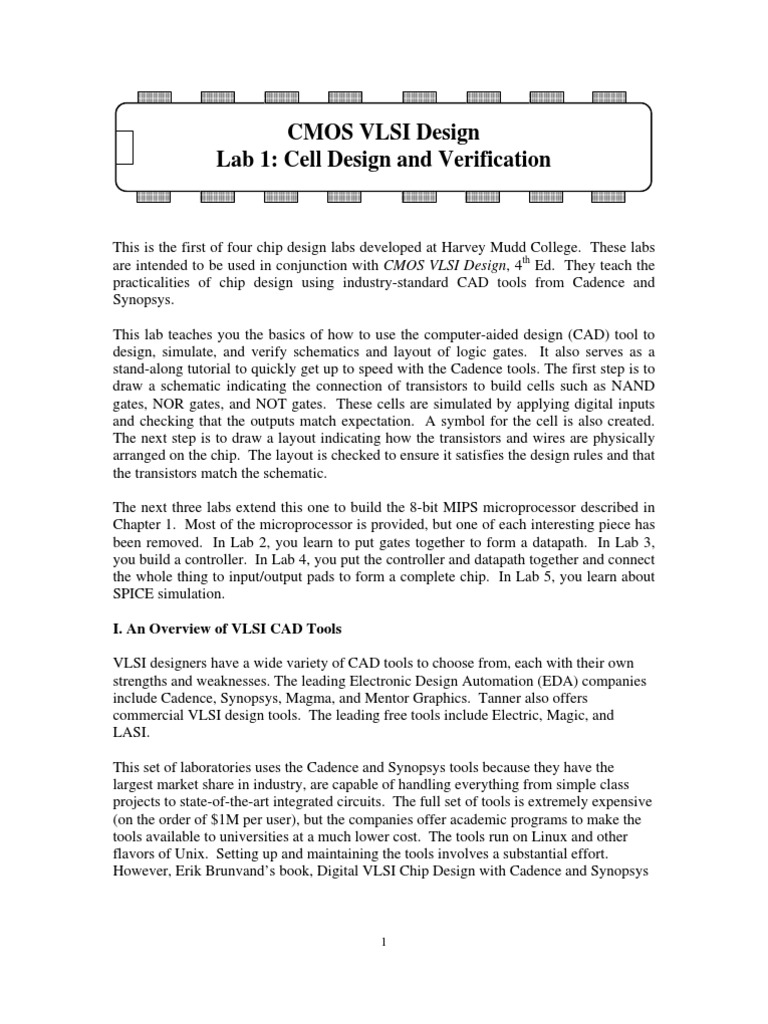 Cmos Vlsi Design Lab 1: Cell Design and Verification: I. An Overview of VLSI CAD Tools | PDF ...