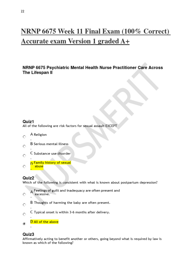 6675 Final Exam | PDF | Mental Disorder | Personality Disorder