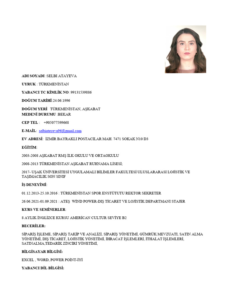 Selbi̇ Atayeva CV | PDF