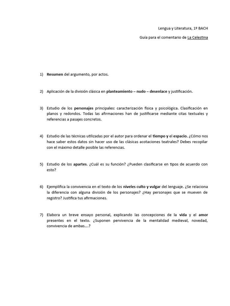 GuÃ A para El AnÃ¡Lisis de La Celestina. | PDF | Ficción general