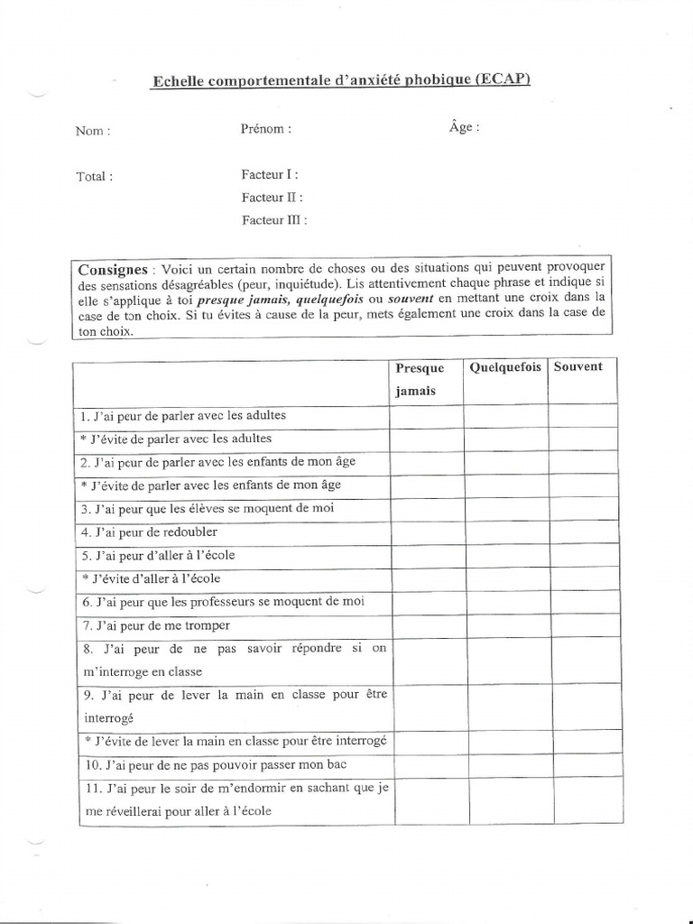 ECAP1 Fonctionnement Anxiété Phobique | PDF
