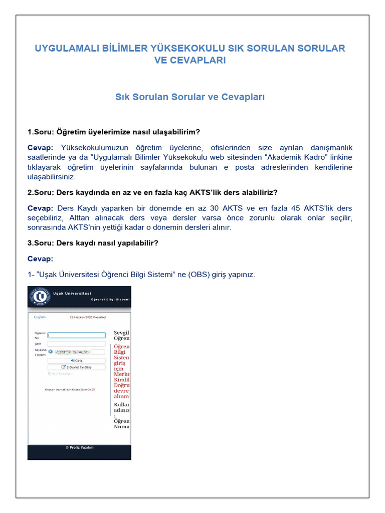 Uygulamalı Bilimler Yüksekokulu Sık Sorulan Sorular Ve Cevapları | PDF