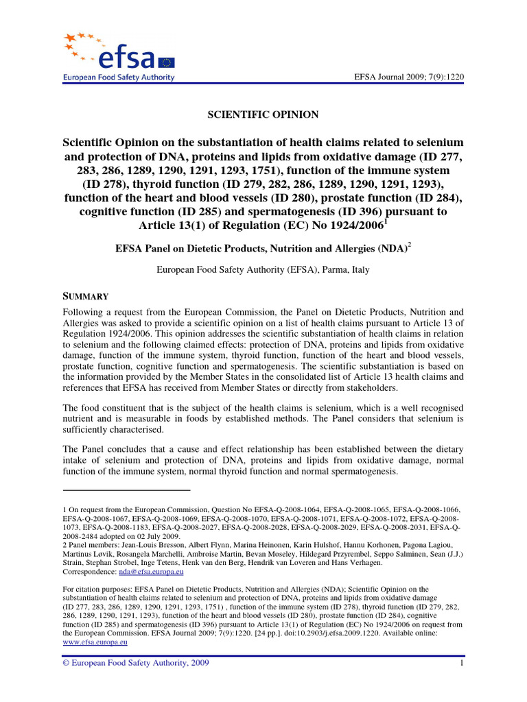 EFSA Journal - 2009 - Scientific Opinion On The Substantiation of ...