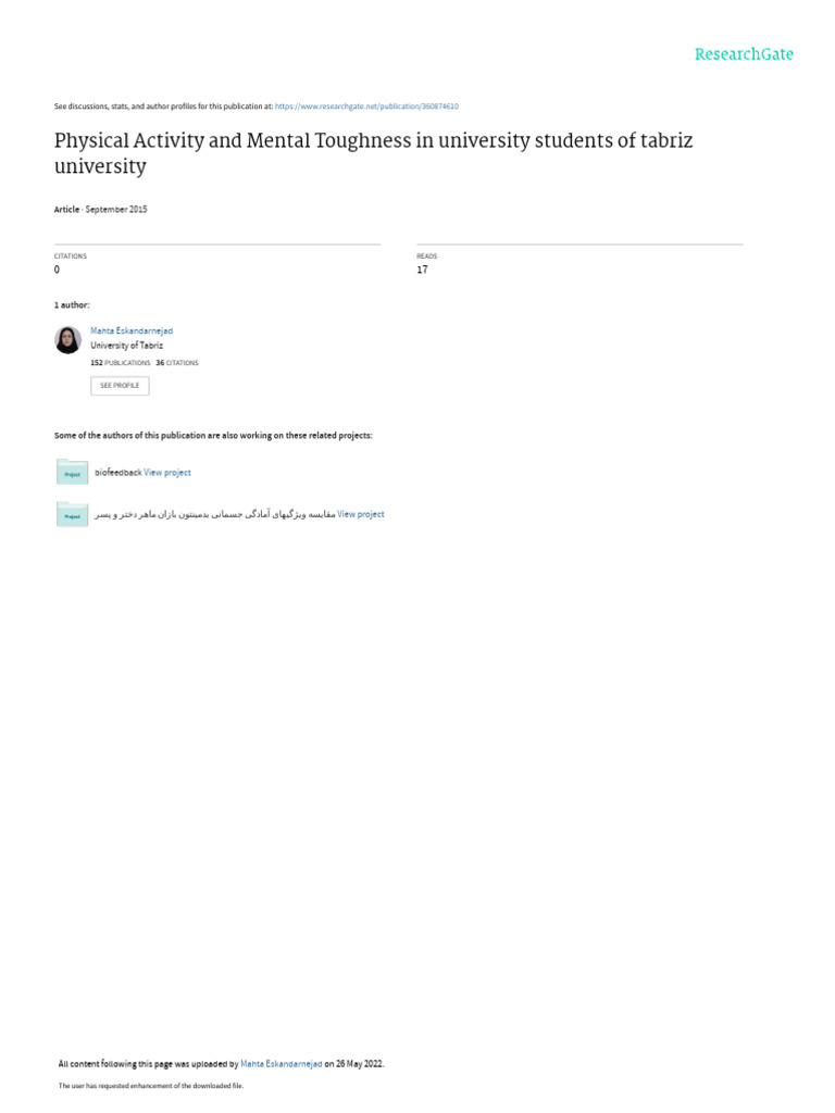 Physical Activityand Mental Toughness | PDF | Psychological Resilience | Mental Health