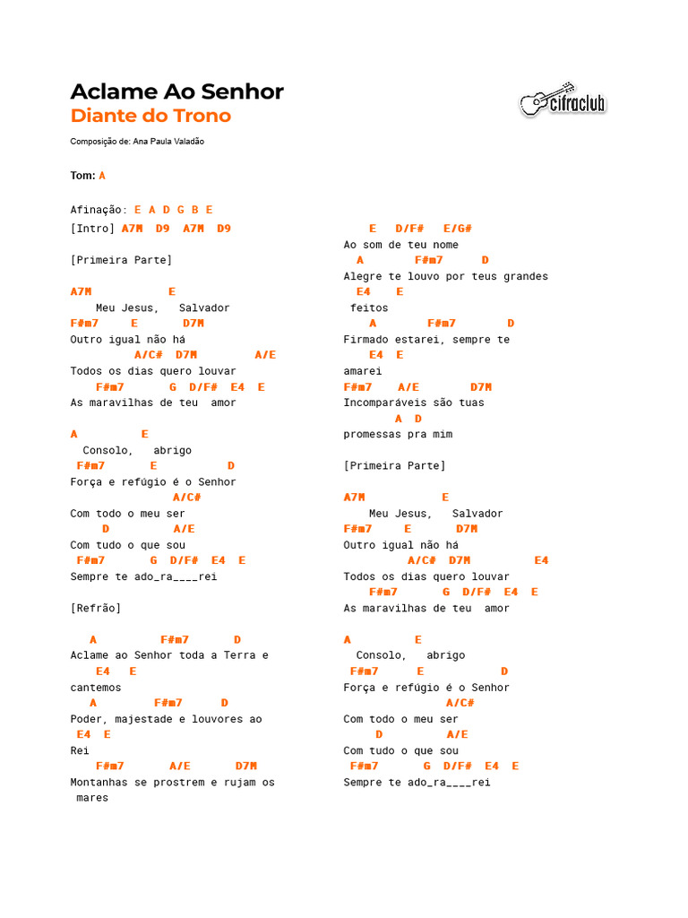 Cifra Club - Diante Do Trono - Aclame Ao Senhor | PDF