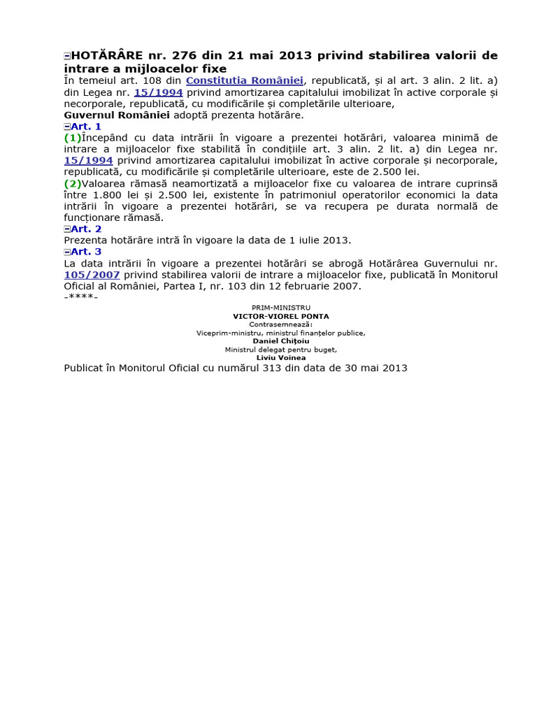 HG 276-2013 Valoare Mijloace Fixe | PDF