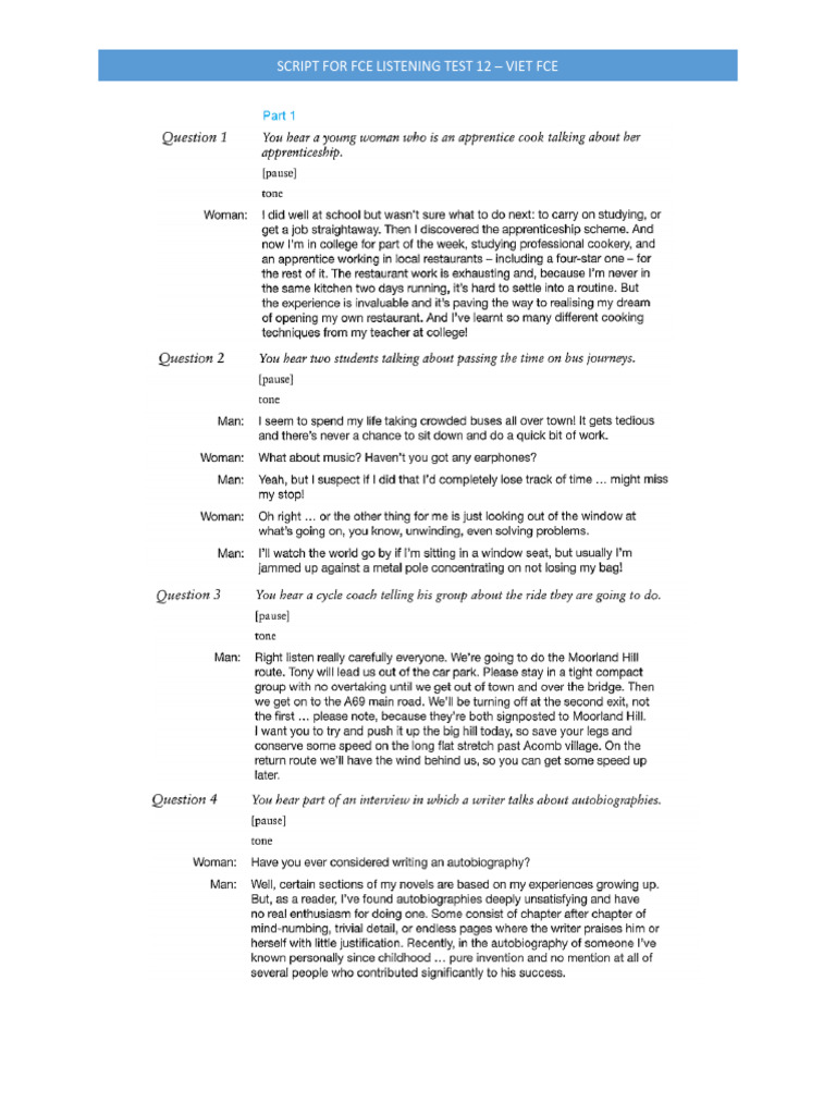 Script For FCE Listening Test 12 | PDF