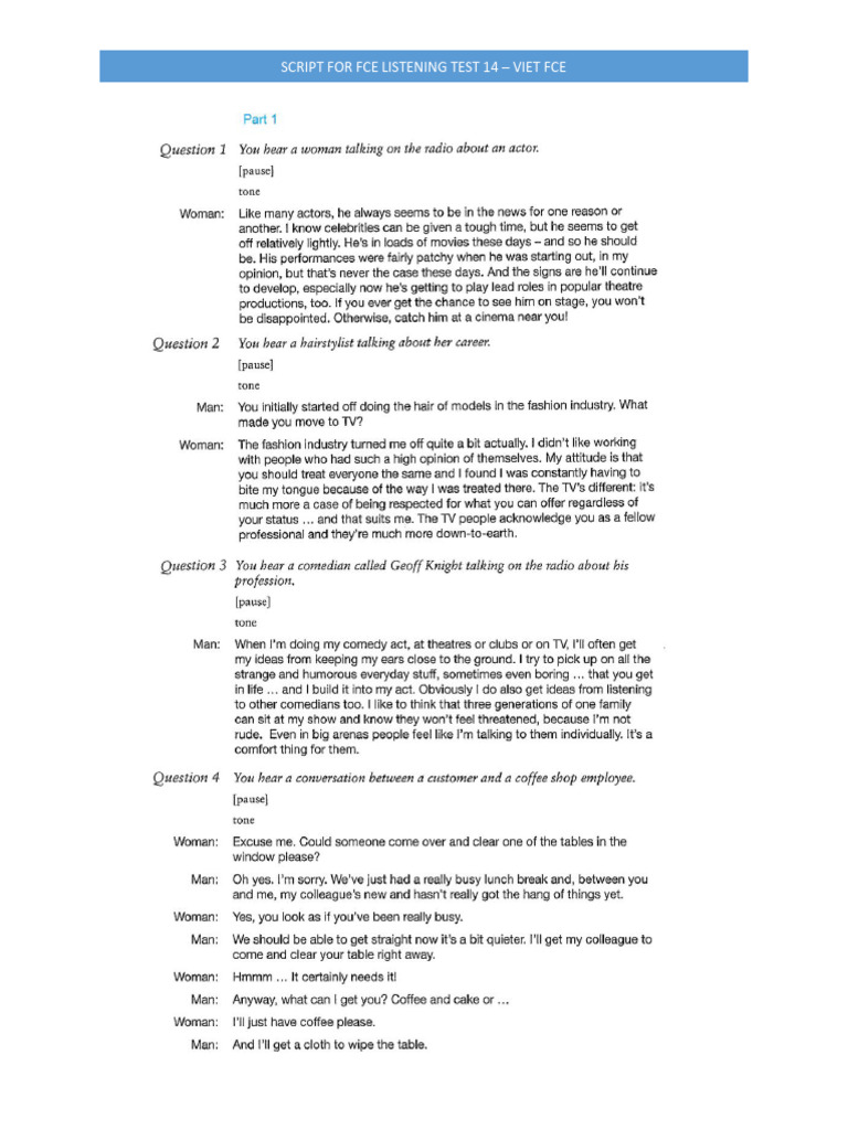 Script For FCE Listening Test 14 | PDF | Business | Sports & Recreation