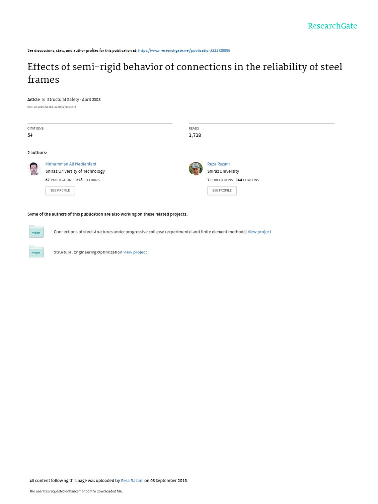 Effects of Semi-Rigid Behaviour of Connections in The Reliability of Steel Frames | PDF ...