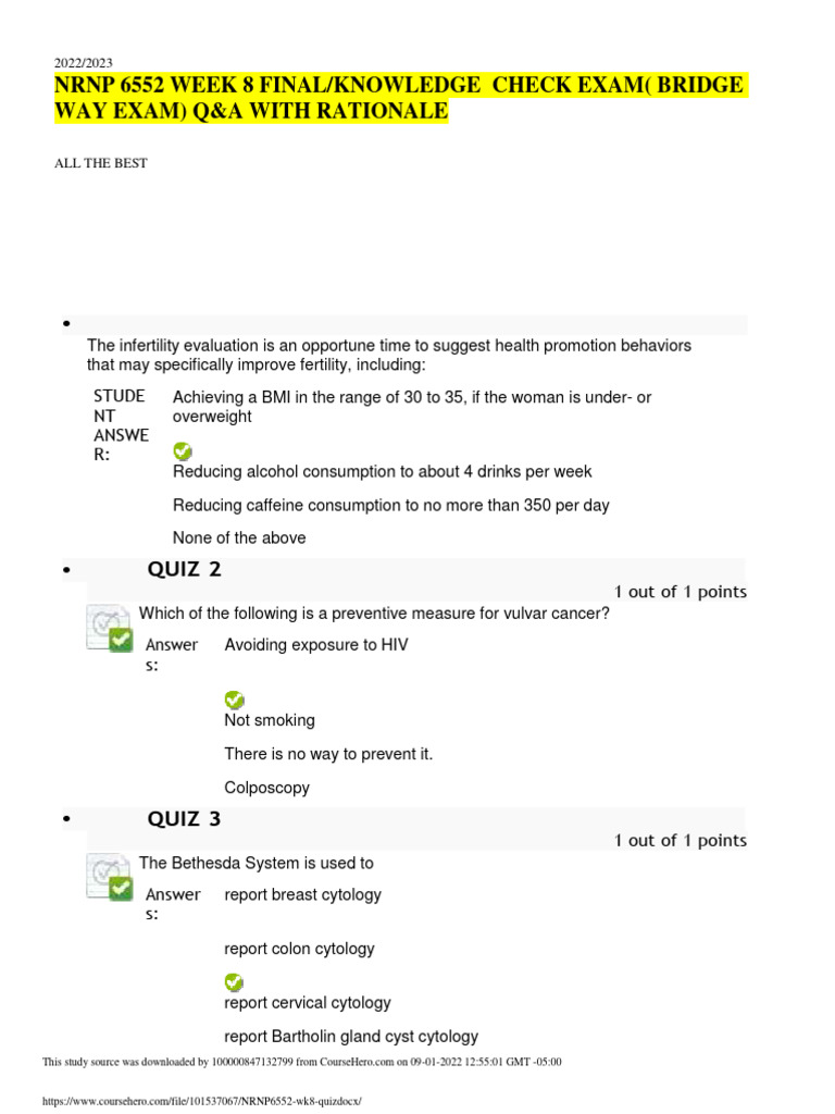 NRNP6552 wk8 Quiz | PDF | Breast Cancer | Cancer