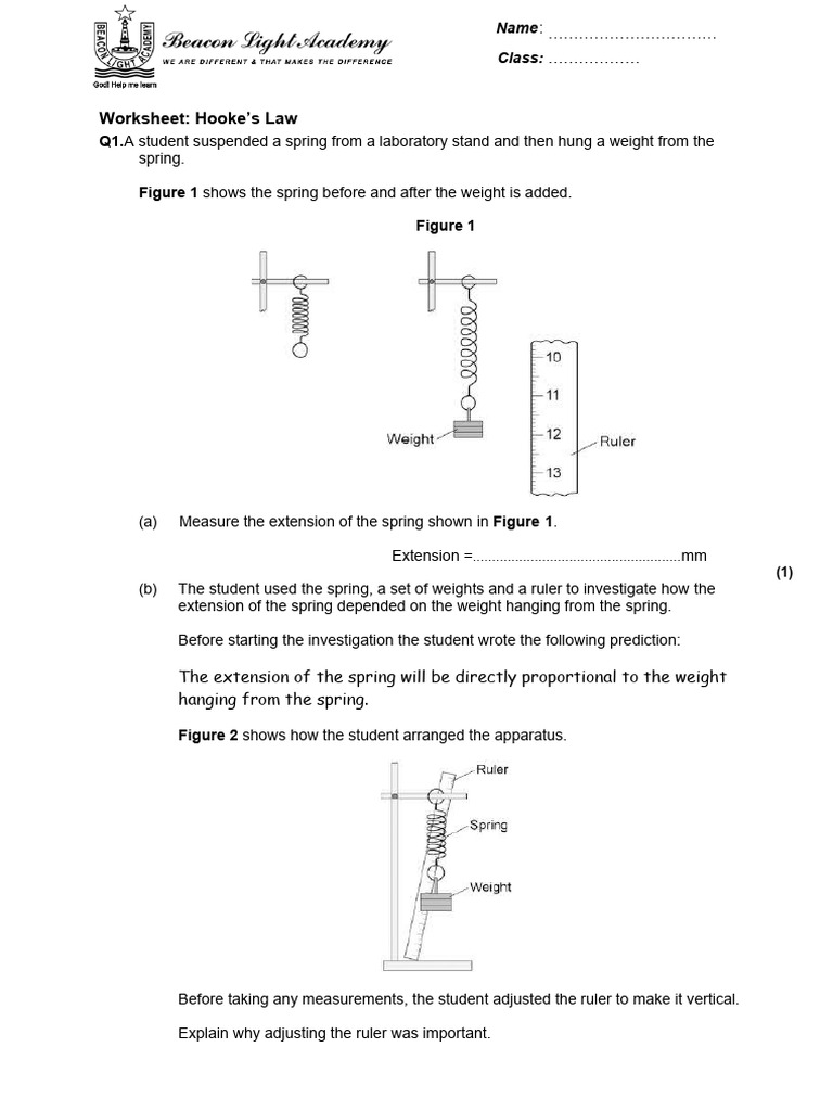 Physics Worksheet: Hooke's Law | PDF | Force | Mass