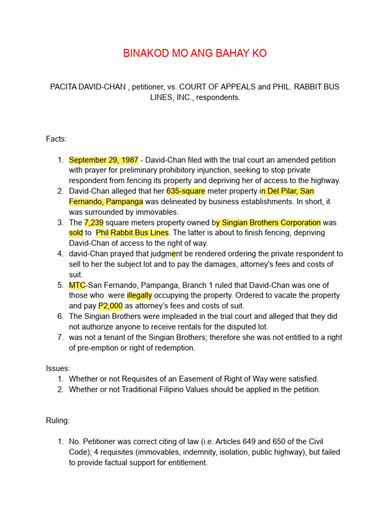 Binakod Mo Ang Bahay Ko David Chan v. CA | PDF | Easement | Equity (Law)