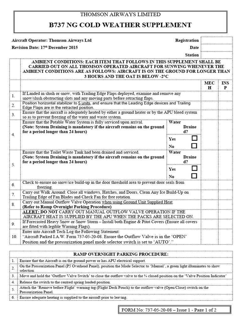B737 NG Cold Weather Procedures | PDF | Flap (Aeronautics) | Snow