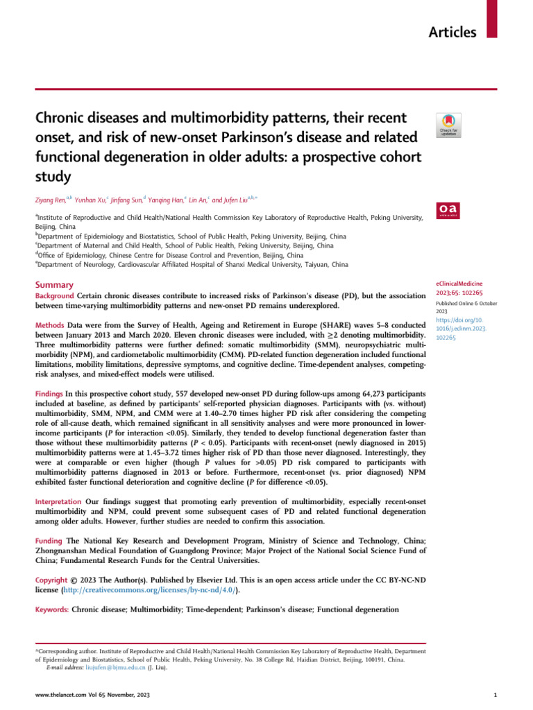 Chronic Diseases and Multimorbidity Patterns Their Recent Onset - 2023 - Eclin | PDF | Parkinson ...