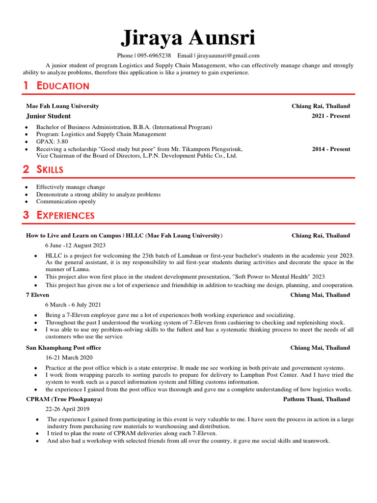 TOYOTA Resume Jiraya Aunsri | PDF