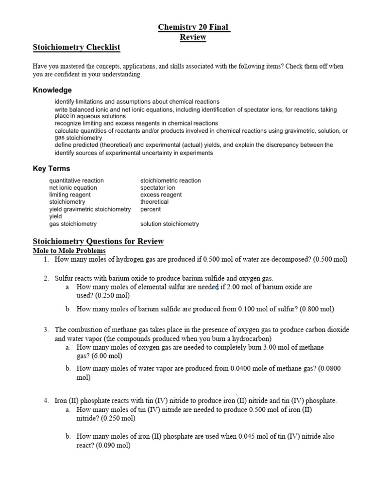 Unit d Stoich Review | PDF | Stoichiometry | Oxide