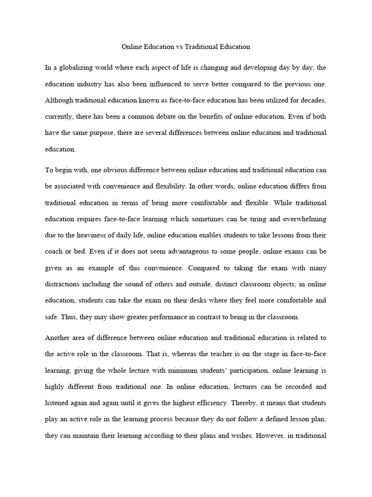 Online Education Vs Traditional Education Compare and Contrast Essay ...