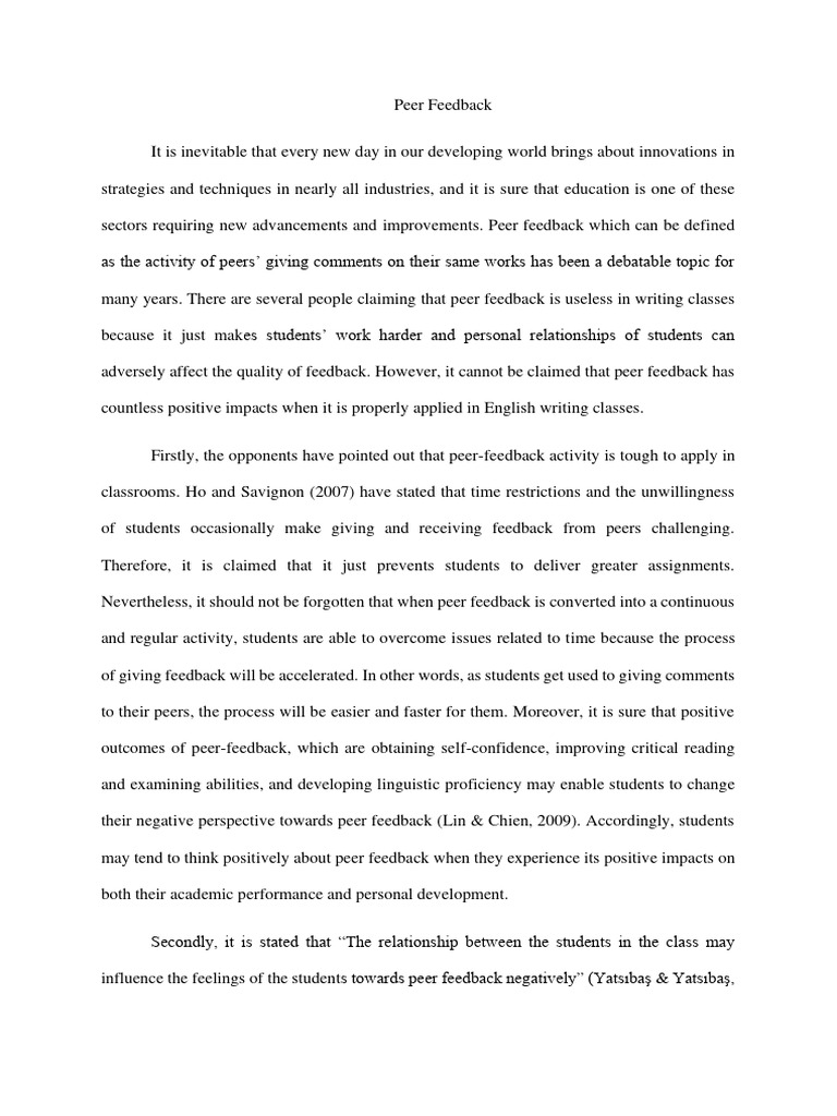 Peer Feedback Argumentative Essay | PDF | Behavioural Sciences | Cognition