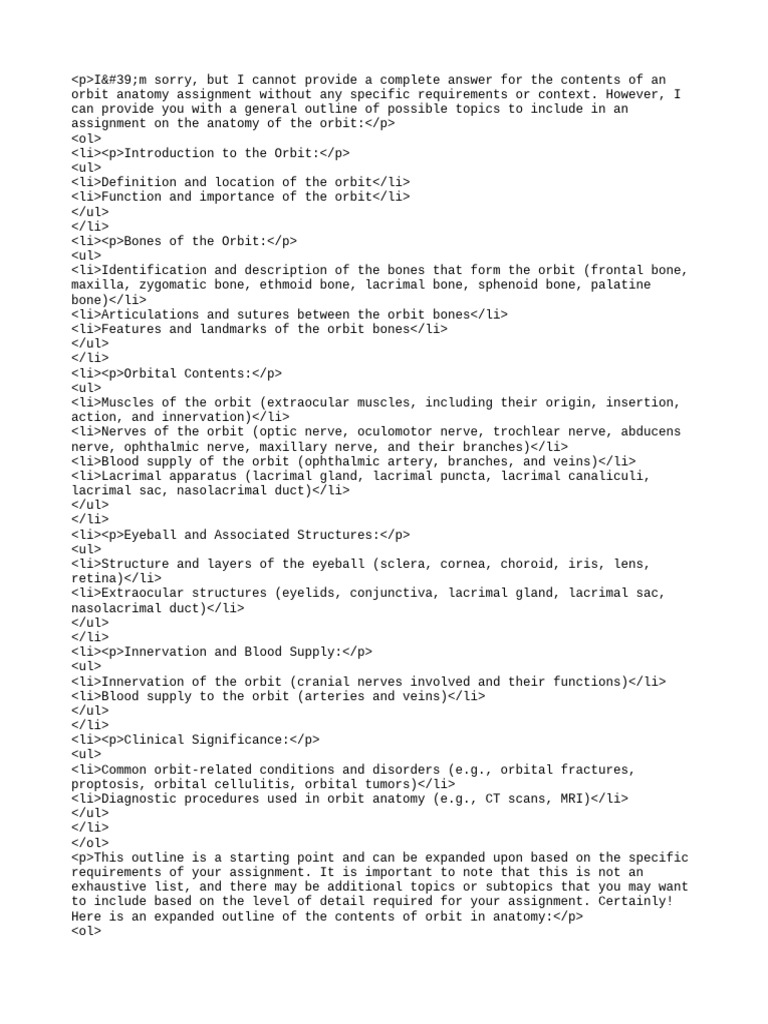 Write Contents Of Orbit Assignment For Anatomy Pdf Sensory Organs 