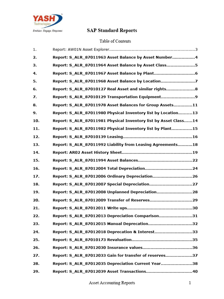 SAP Asset Accounting Standard Reports | PDF | Depreciation | Book Value