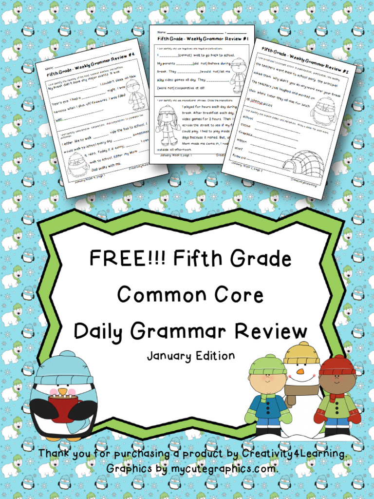 FREE!!! Fifth Grade Common Core Daily Grammar Review: January Edition ...