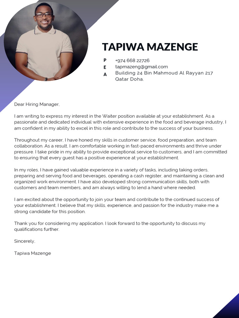 Tapiwa Cover Letter | PDF