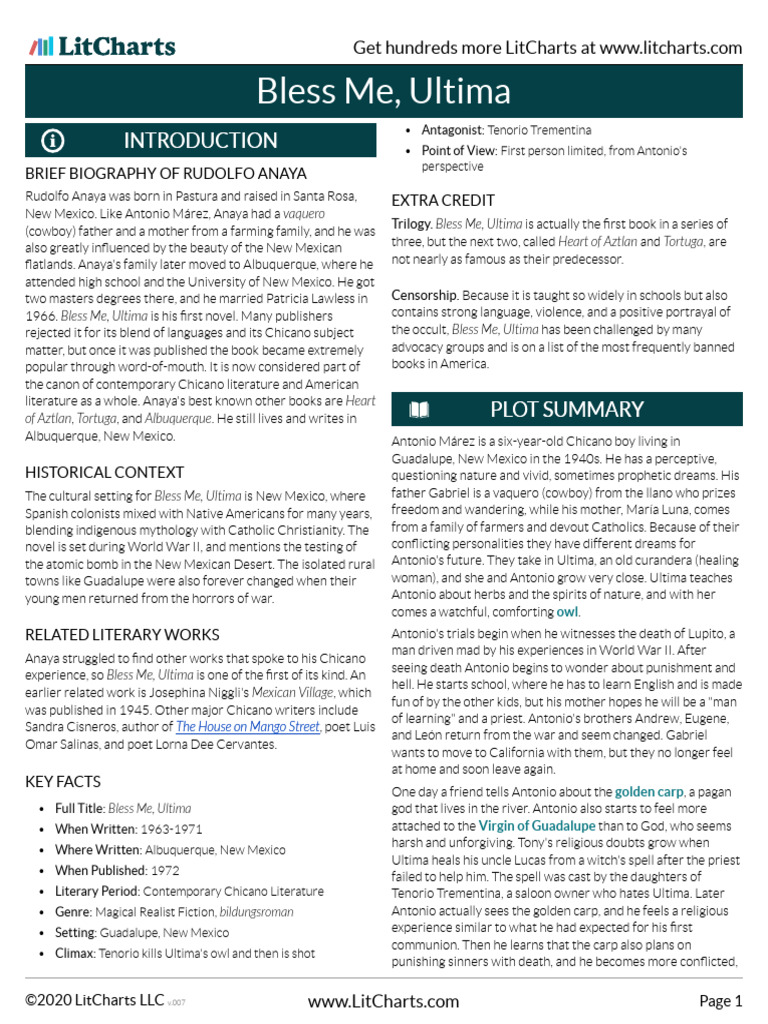 Bless Me Ultima LitChart | PDF