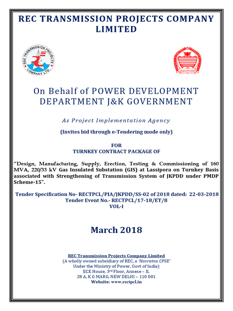 Tender Document For 160 MVA 220-33kV Lassipora GIS Package | PDF ...