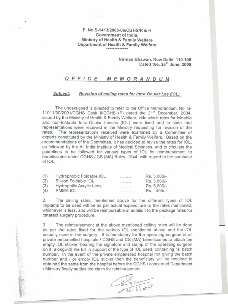 Revision of Ceiling Rates For Intra Ocular Lenses - 1 | PDF