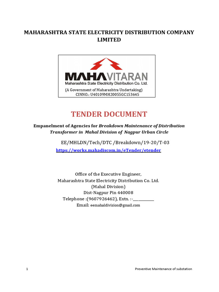 Breakdown Maintenance Tender for DTCs | PDF | Procurement | General ...