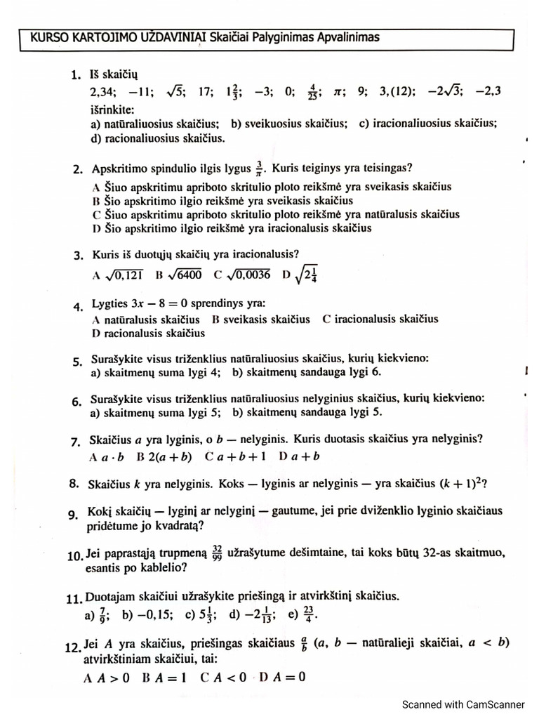 Skaičiai Palyginimas Apvalinimas Salygos | PDF
