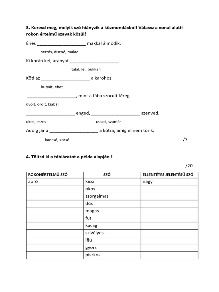 Rokon Értelmű Szavak | PDF