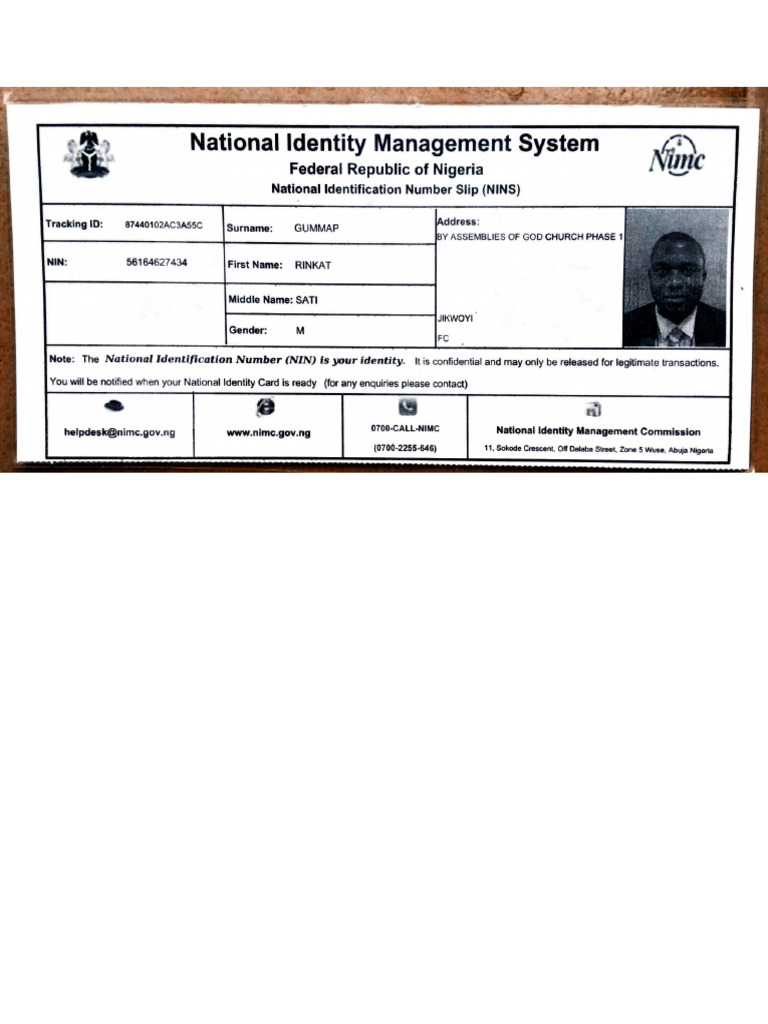 Gummap Rinkat Sati NIMC Slip | PDF