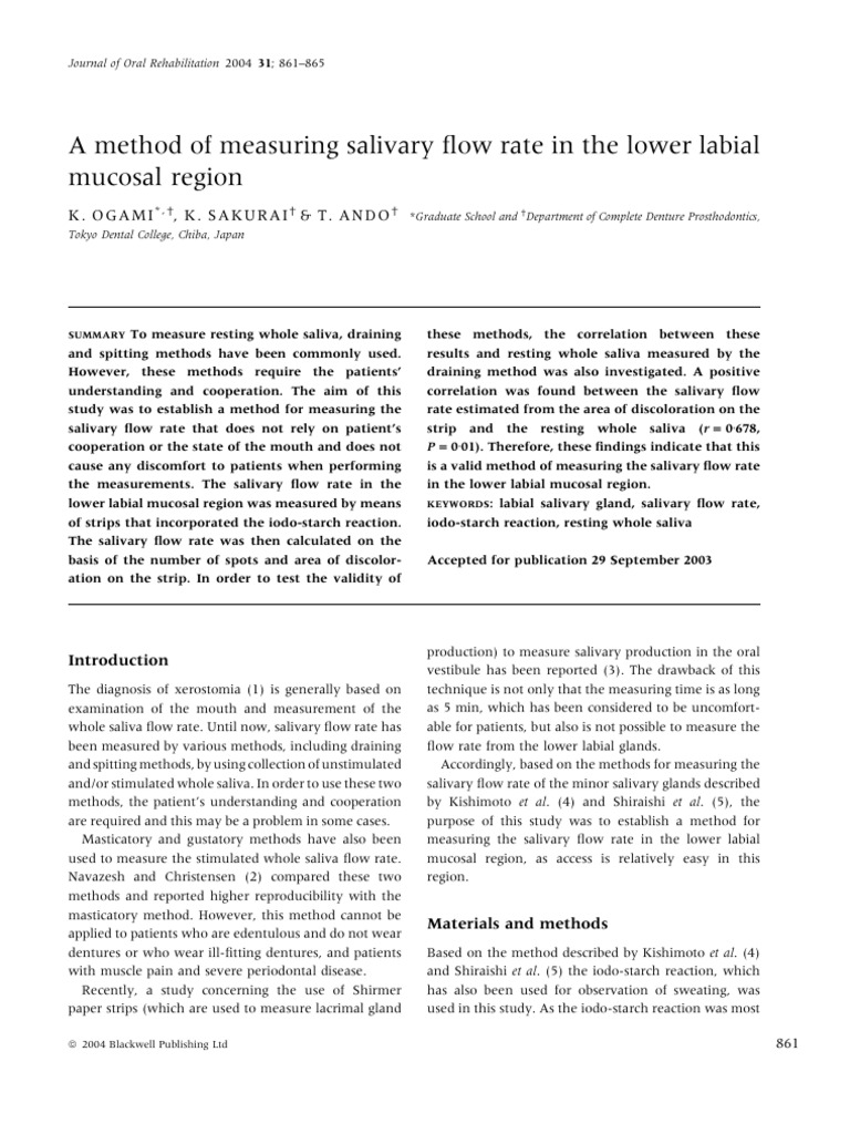 A Method of Measuring Salivary Flow Rate in The Lower Labial Mucosal ...