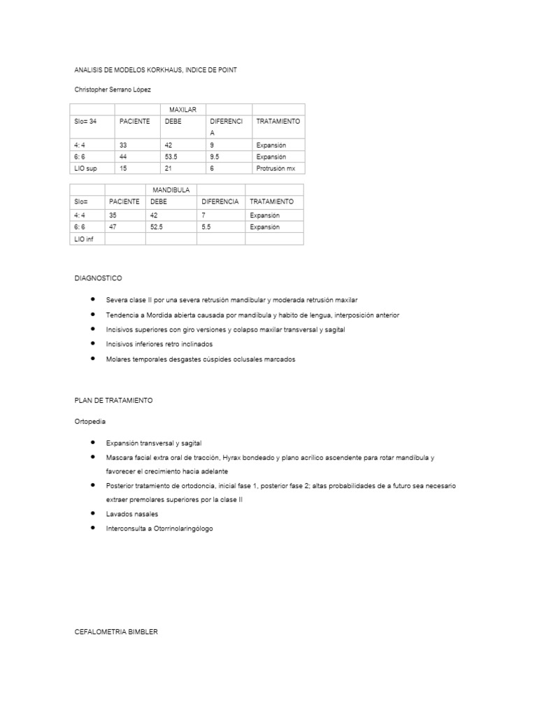 Análisis de Modelos Korkhaus y Diagnóstico Dental | PDF | Ortodoncia ...