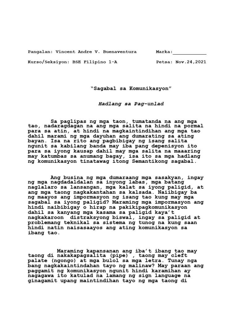 Hadlang Sa Pag-Unlad (Buenaventura) | PDF