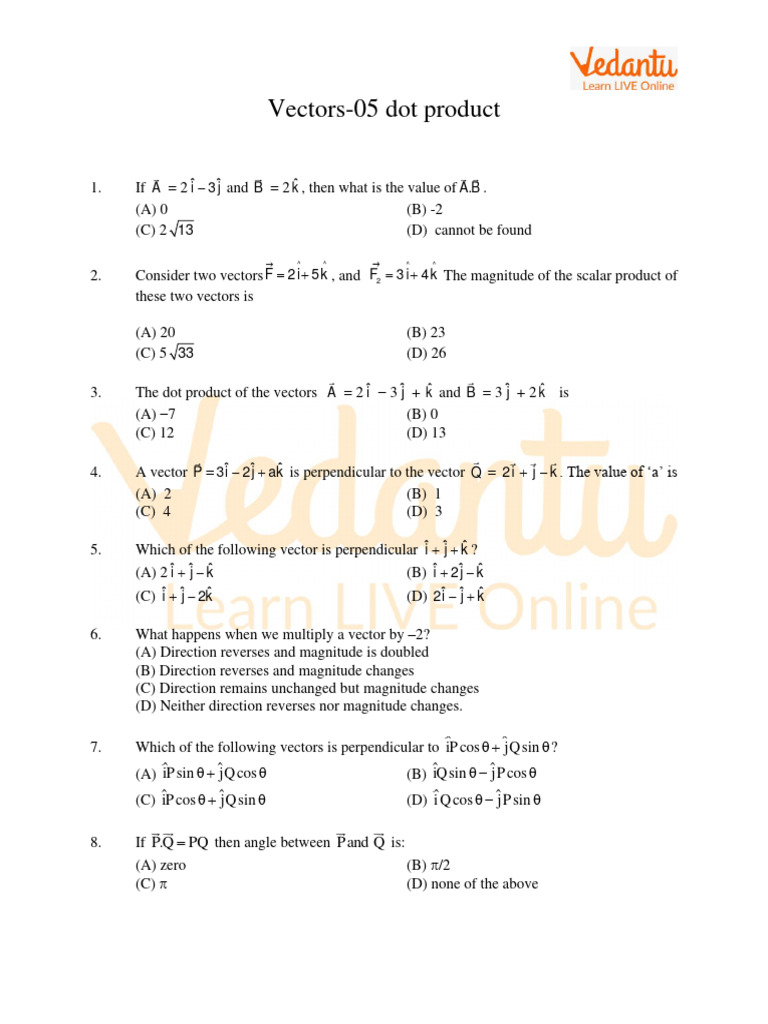 VECTOR 5 - Dot Product | PDF | Euclidean Vector | Physics