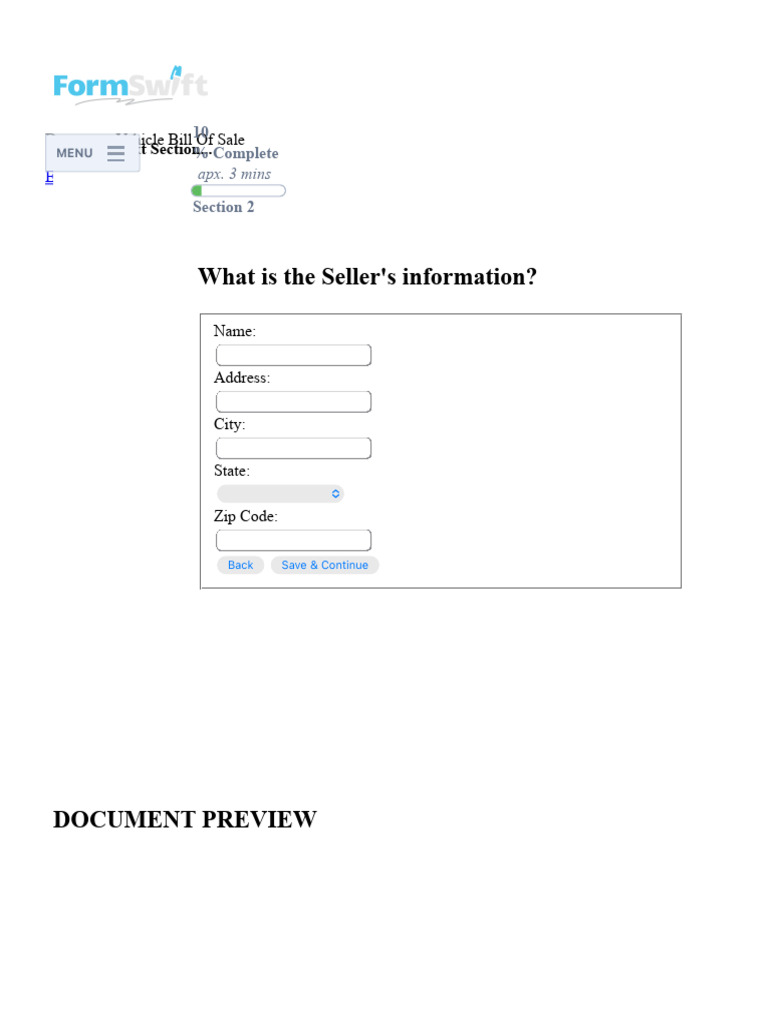 FormSwift Create Your Vehicle Bill of Sale v3! | PDF