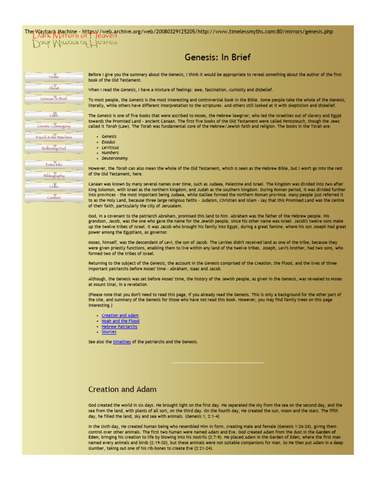 Dark Mirrors of Heaven - Genesis in Brief | PDF | Jacob | Abraham