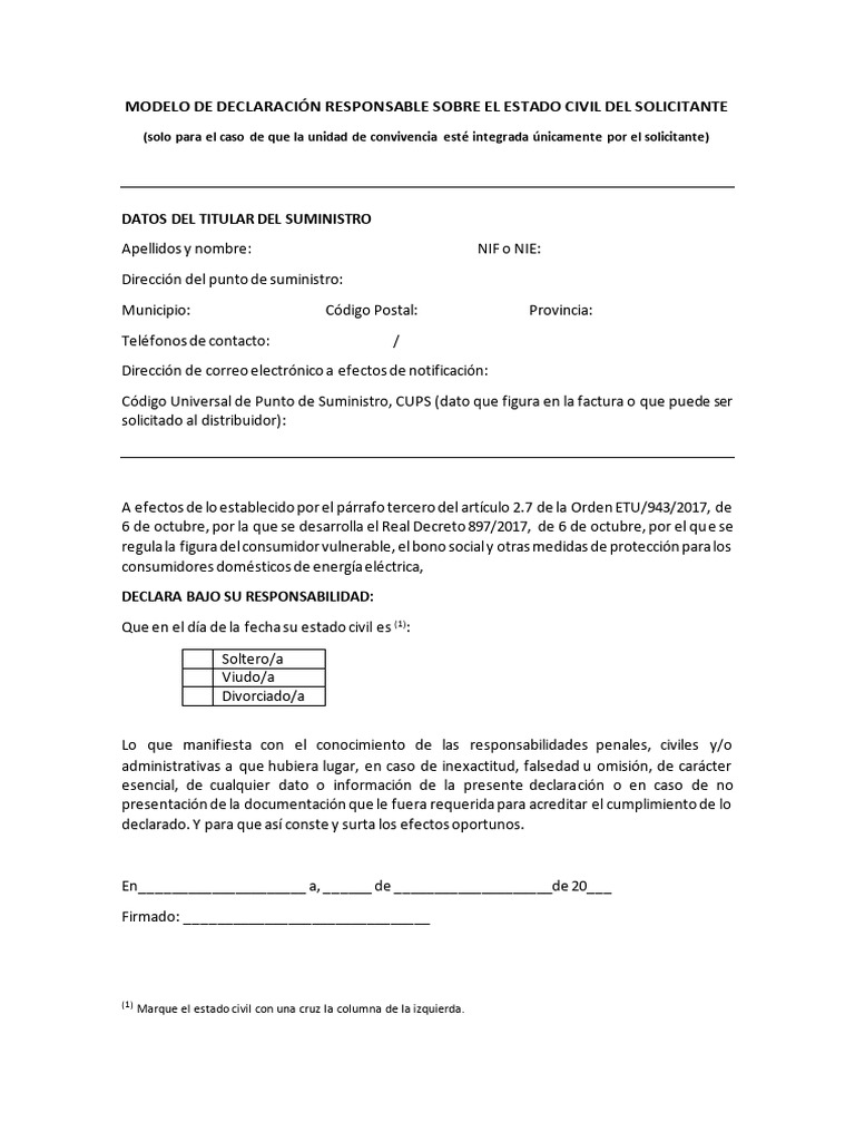 Modelo de Declaracion Responsable | PDF