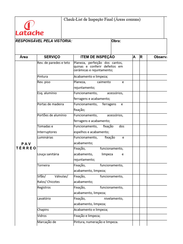 Check-List de Inspeção Final (Áreas Comuns) | PDF | Engenharia Civil ...