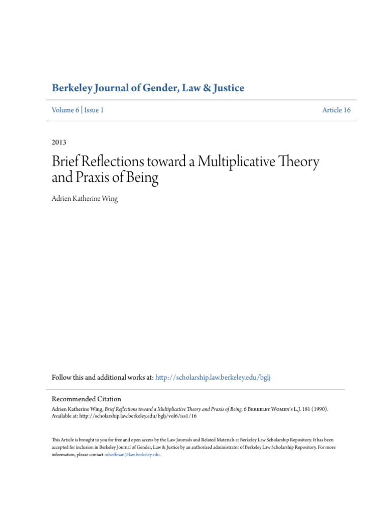 HANDOUT 1 Wing-Brief Reflections | PDF | Intersectionality | Civil Rights Act Of 1964