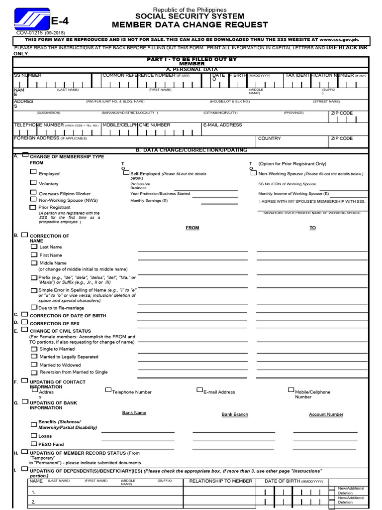 SSS Member Data Change Request Form | PDF | Identity Document | Annulment